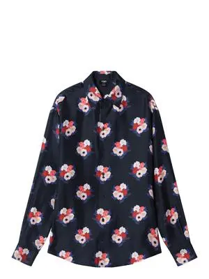 Fendi Dark Satin Shirt With Floral Print - Blue