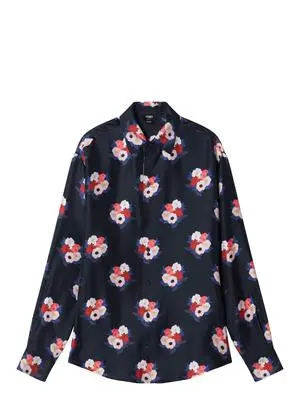 Fendi Dark Satin Shirt With Floral Print - Blue