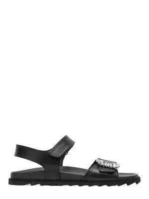 ROGER VIVIER Leather Sandals With Crystal Buckle - Black