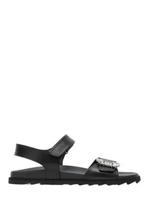 ROGER VIVIER Leather Sandals With Crystal Buckle - Black