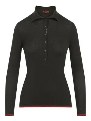 Gucci Cashmere And Silk Web Polo - Green