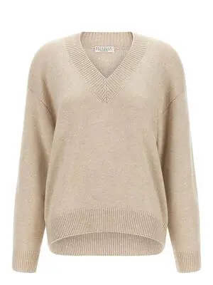 Brunello Cucinelli Diamante Cashmere And Silk Sweater - Cream
