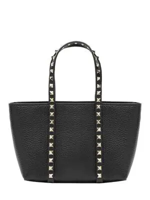 Valentino Garavani Grained Calfskin Rockstud Tote Bag - Black