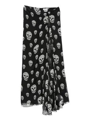 Alexander McQueen Silk Skull Print Skirt - Black