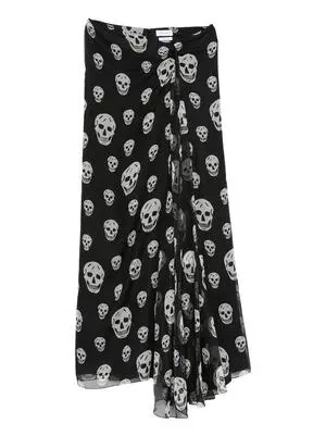 Alexander McQueen Silk Skull Print Skirt - Black