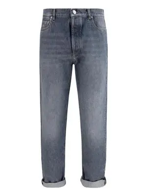 Brunello Cucinelli Straight-leg Turn-up Jeans - Gray