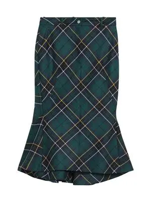 Alexander McQueen Flared Skirt In Wool Tartan - Blue