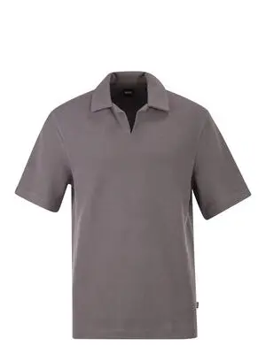 BOSS Textured Cotton Polo Shirt With Open Collar - Gray