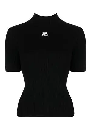 COURREGES Short Sleeves Ribbed Knitted Sweater - Black