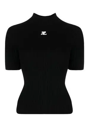 COURREGES Short Sleeves Ribbed Knitted Sweater - Black