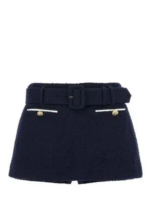 SELF-PORTRAIT Bouclé Wool Skort - Blue