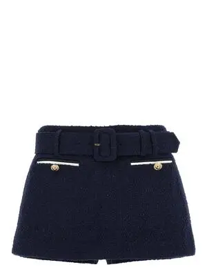 SELF-PORTRAIT Bouclé Wool Blend Skort - Blue