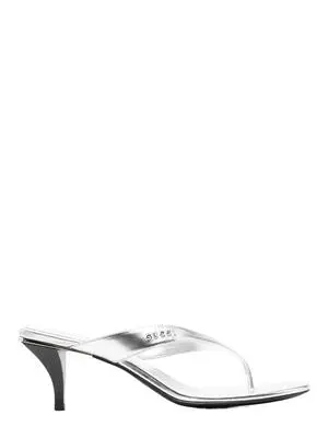 Gucci Metallic Calf Leather Thong Heeled Sandals - Silver