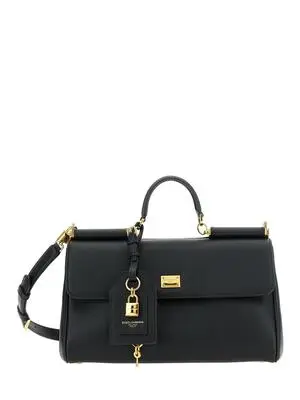 Dolce & Gabbana My Sicily' Medium Handbag With Lock Detail And Adjustable Removable Leather Shoulder Strap For - Black