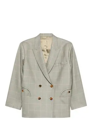 BLAZÉ MILANO Double-breasted Beige Blazer With Pink Check Pattern - Gray