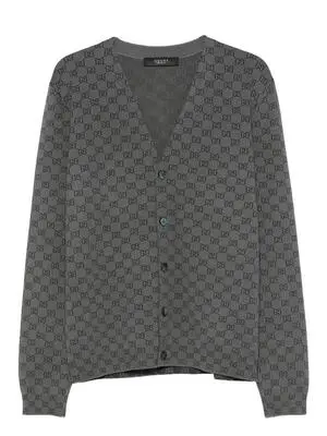 Gucci Gg Supreme Pattern V-neck Cardigan - Gray