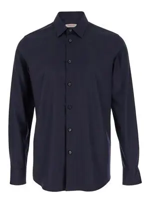 Valentino Garavani Blue Shirt With Classic Collar In Wool Blend - Multicolor