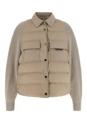 Brunello Cucinelli BRUNELLO CUCINELLI Shiny Flap Detail Down Jacket Cream