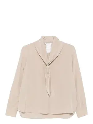 Max Mara Silk Bow Detail Long Sleeve Blouse - Cream