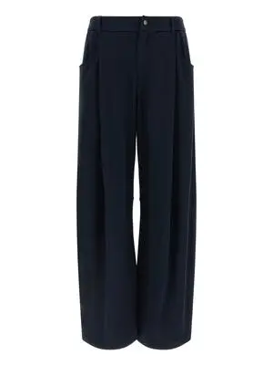Brunello Cucinelli BRUNELLO CUCINELLI Wide Leg Cotton Silk Trousers Blue