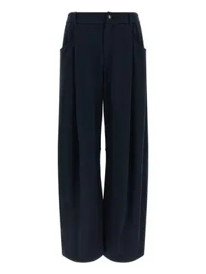 Brunello Cucinelli Wide Leg Cotton Silk Trousers - Blue
