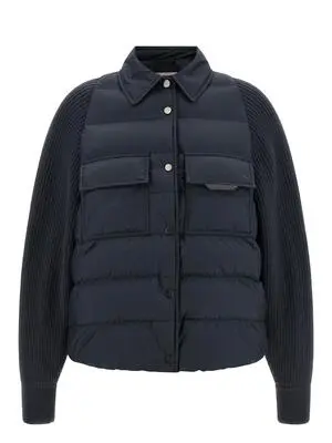 Brunello Cucinelli Shiny Flap Detail Down Jacket - Blue