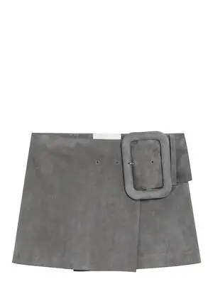 AMI Paris AMI PARIS Suede Mini Skirt With Large Buckle Belt Gray