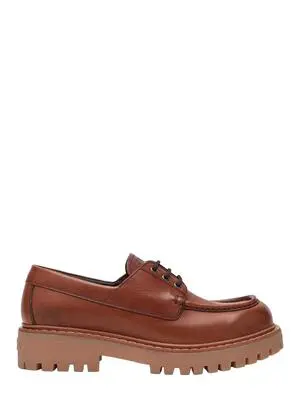 Prada Leather Laced Moccasins - Brown