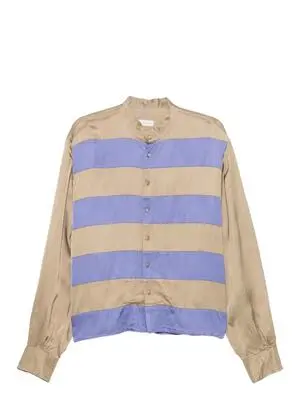 Dries Van Noten Horizontally Striped Shirt With Band Collar - Blue