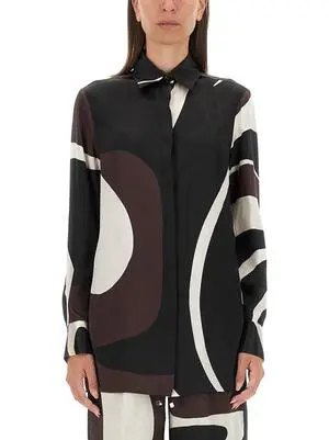 Kiton Printed Silk Shirt - Brown