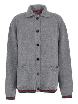 Gucci Wool And Cashmere Blend Cardigan With Pointed Collar - Multicolor
