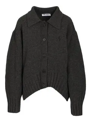 Attico Embroidered Logo Cardigan - Gray