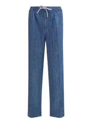 Brunello Cucinelli Lightweight Denim Pants With Drawstring And Double Pleats Blue