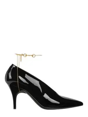 Gucci Patent Leather Pointed Mid Heel Mules - Black