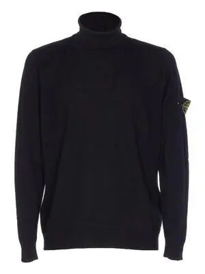 Stone Island Logo Turtleneck Sweater - Black