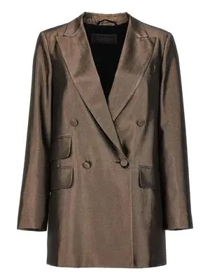Max Mara Edro Lamé Silk Blazer - Brown