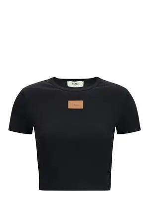 Fendi Cropped Ribbed Cotton T-shirt - Black