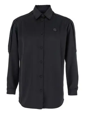 Moncler Black Shirt With Classic Collar And Logo Patch On The Chest In Tech Fabric - Multicolor