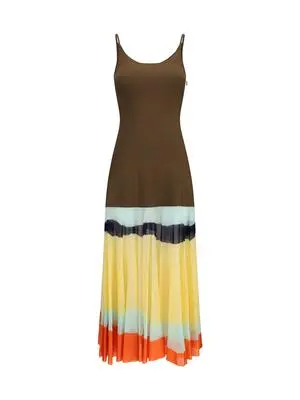 Fendi Long Dress With Color-striped Skirt - Multicolor