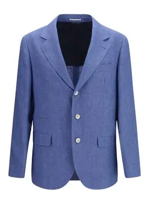 Brunello Cucinelli Deconstructed Single-breasted Jacket In Mélange Linen - Blue