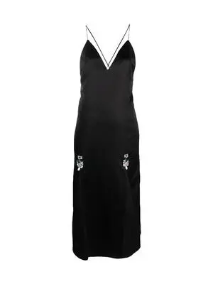 WALES BONNER Satin Crystal Embellished V-neck Dress - Black