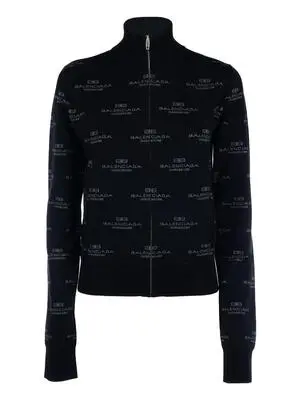 Balenciaga All Over Logo Zip-up Knitwear - Multicolor