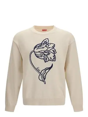 Kenzo Tulip Wool And Cotton Sweater - Cream