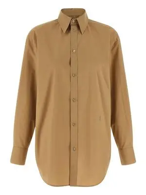 Saint Laurent Cassandre Embroidered Cotton Poplin Shirt - Brown