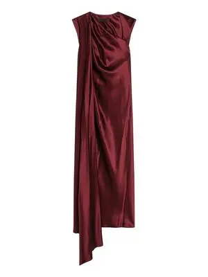 Max Mara Silk Satin Midi Dress With Cape Detail - Red
