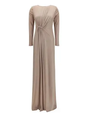 NISSA Long Chiffon Dress With Crystal Detail - Cream