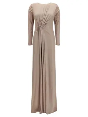 NISSA Long Chiffon Dress With Crystal Detail - Cream