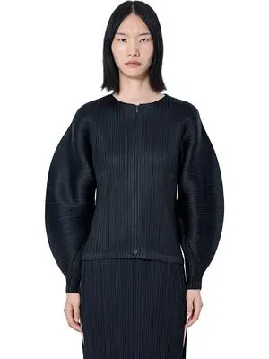 Issey Miyake Pleated Zip-up Top - Black