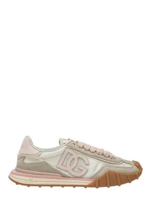 Dolce & Gabbana Dg Athletic Sneakers In Ivory And Fabric And Leather - Pink