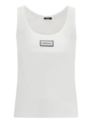 Versace VERSACE Ribbed Stretch Cotton Tank Top White